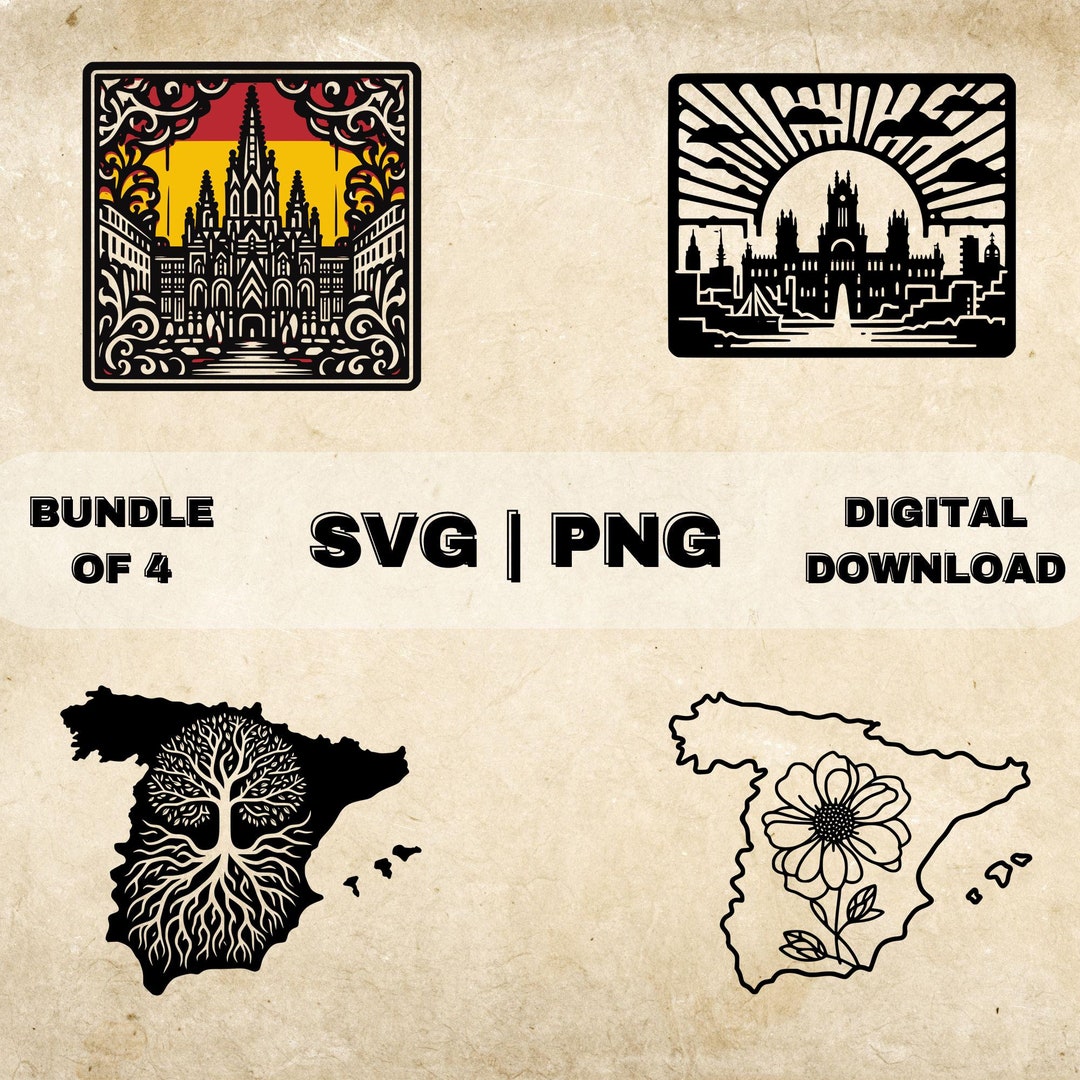 Spain Map SVG Bundle, Spain Flag Clipart, Madrid, Barcelona Spanish Art ...