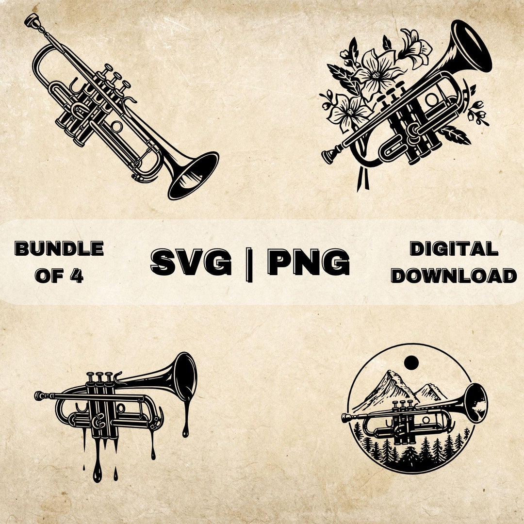 Trumpet SVG Bundle, Trumpet Clipart, Hand Drawn Music Theme Vector ...