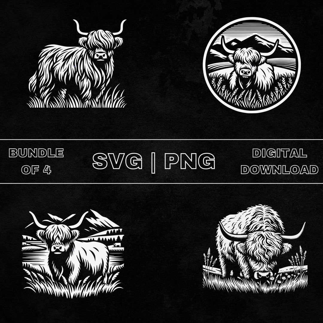 Scottish Highland Cow SVG Bundle, Cow Clipart, Hand Drawn Highlander ...