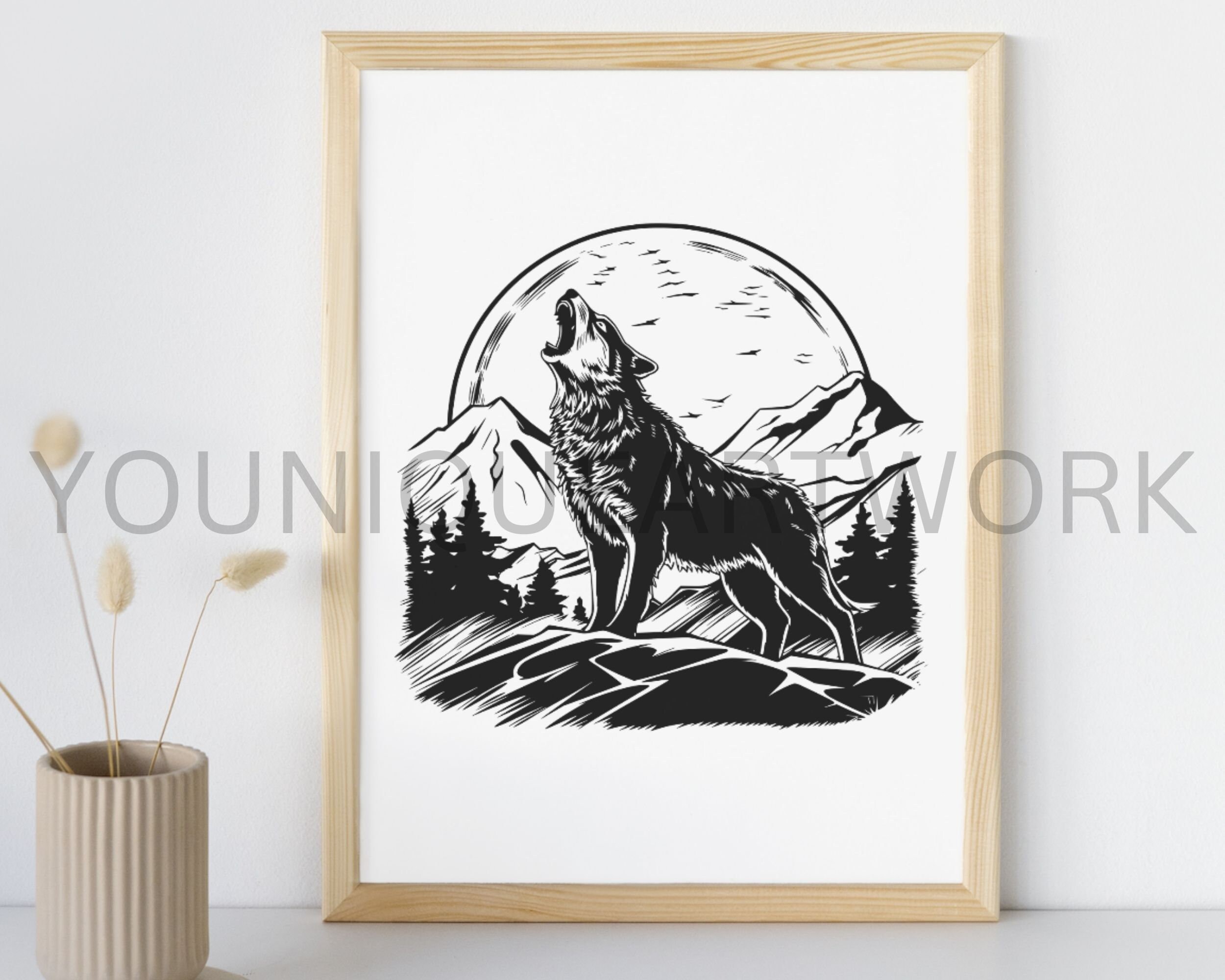 Howling Wolf SVG Bundle, PNG, Mountain Wolf Clipart, Hand Drawn Wolves ...