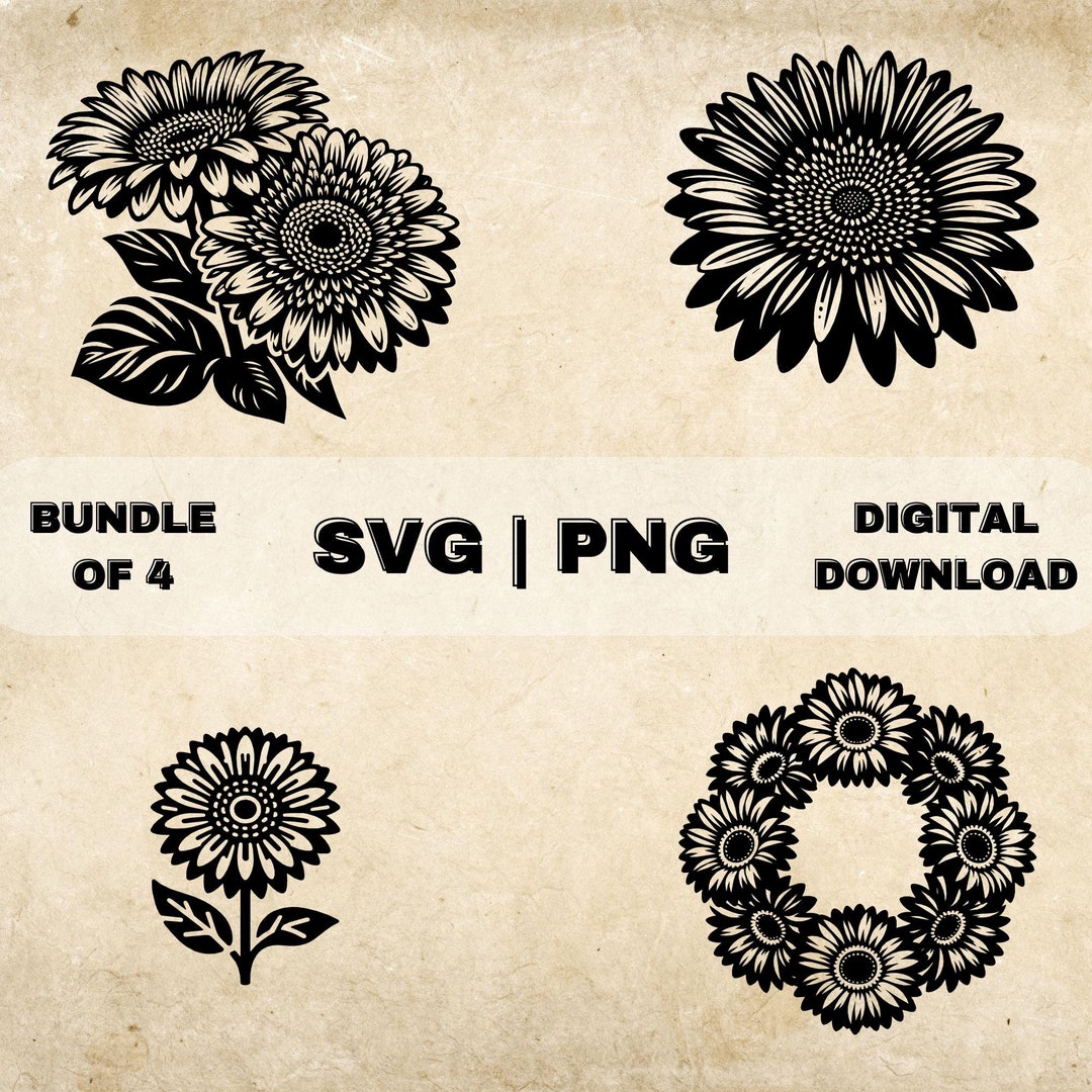 Gerbera SVG Bundle, Flowers Clipart, Hand Drawn Floral Theme Vector ...