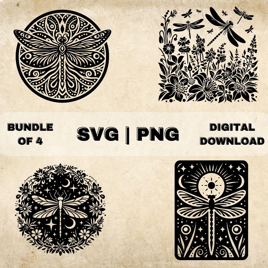 Dragonfly SVG Bundle, Dragonflies Clipart, Hand Drawn Wine Fantasy ...