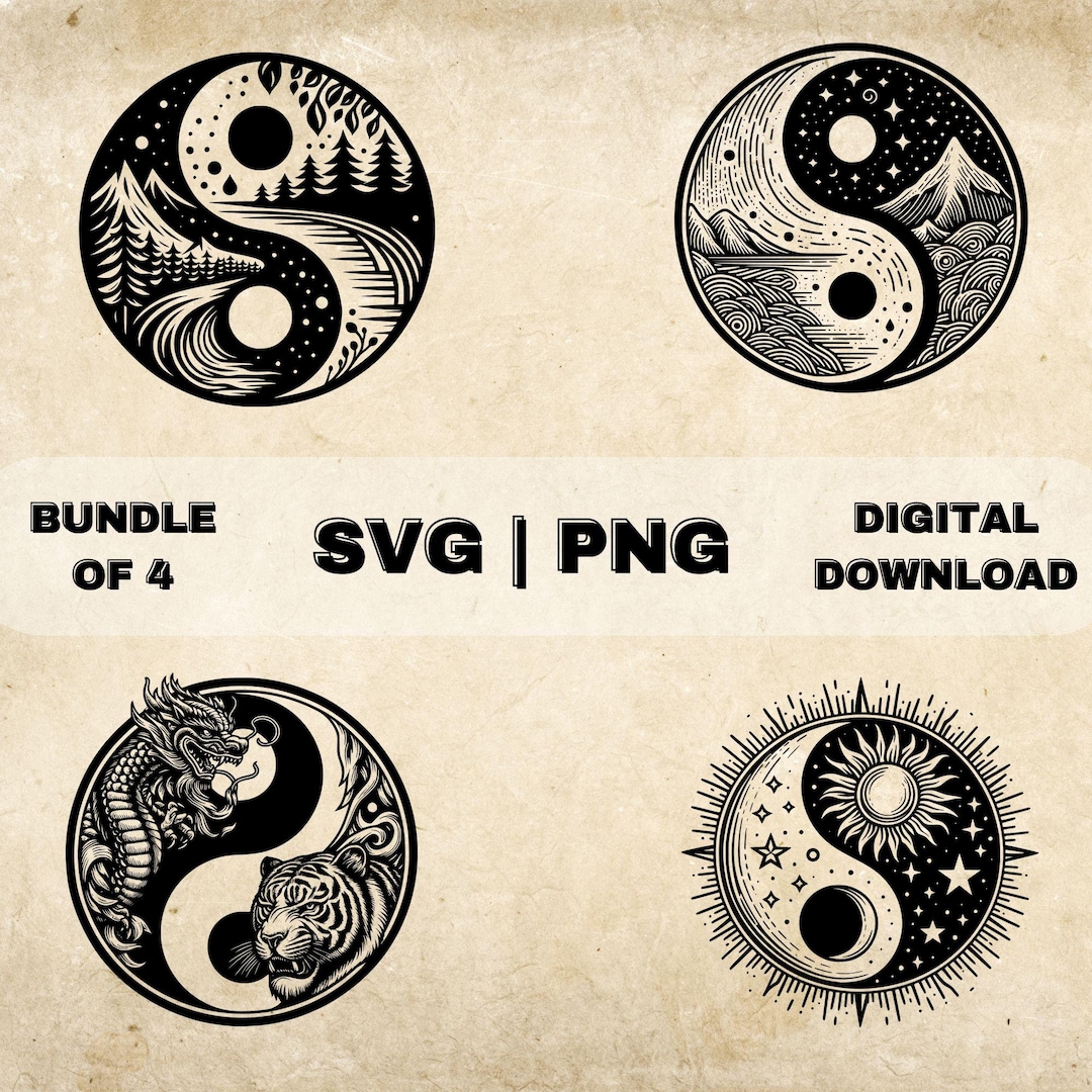 Ying Yang SVG Bundle, Ying and Yang Clipart, Sun, Moon, Dragon Balance ...