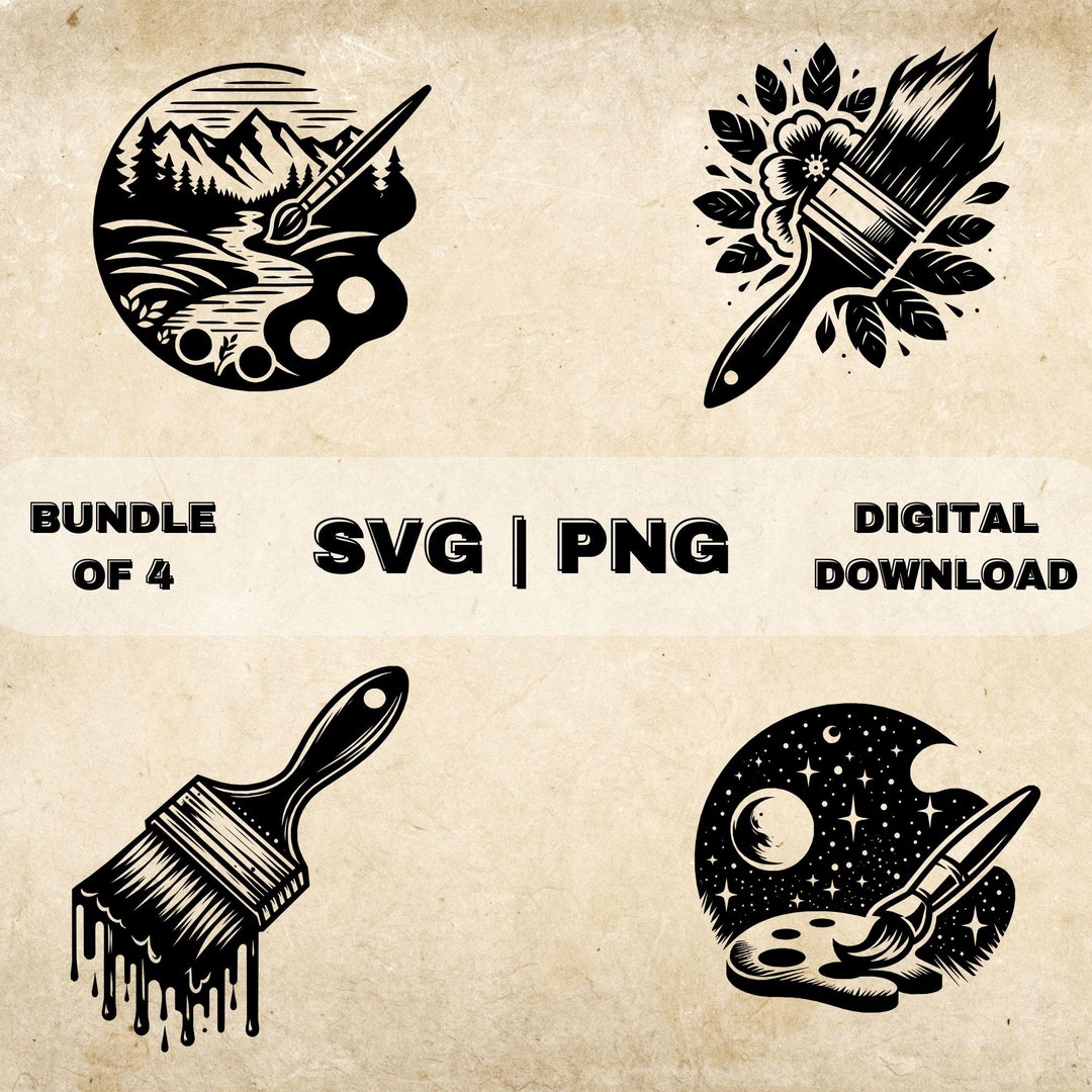 Paintbrush SVG Bundle, Paint Brush Clipart, Hand Drawn Painting Theme ...