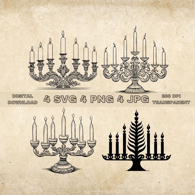 Menorah SVG Bundle PNG Hanukkah Clipart Hand Drawn Menorah - Etsy