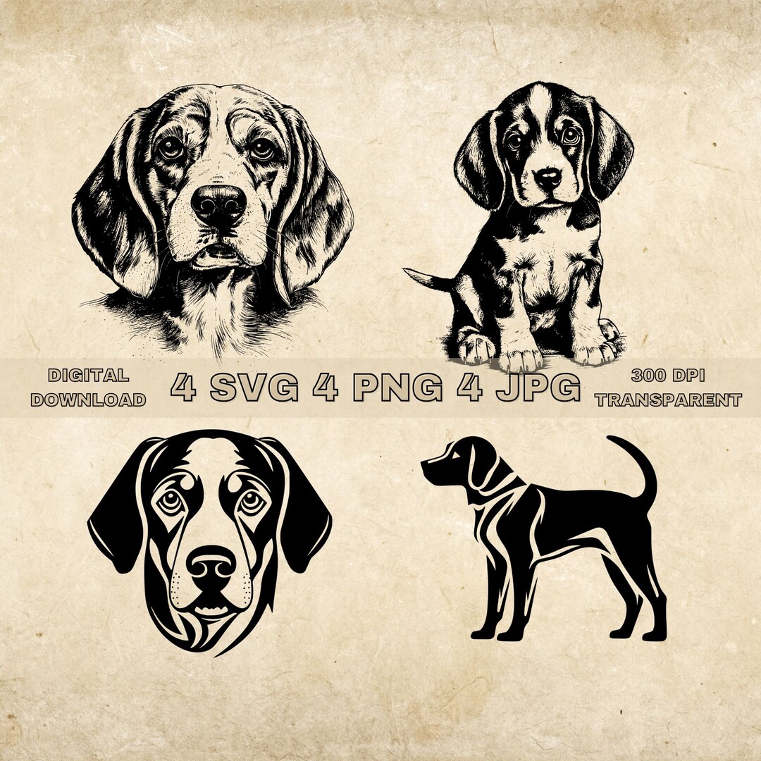 Beagle SVG Bundle, PNG, Cute Dogs Clipart, Hand Drawn Dog Vector ...