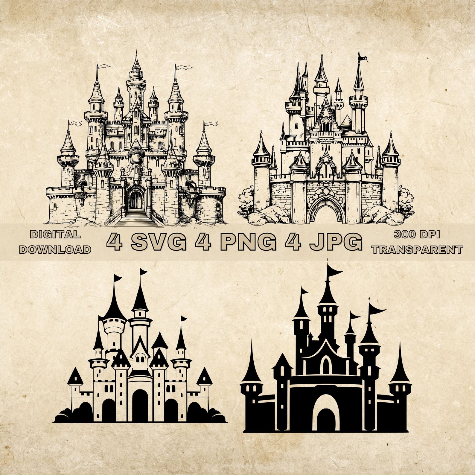 Castle SVG Bundle PNG Castle Clipart Hand Drawn Castle - Etsy
