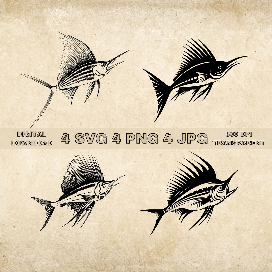 Sailfish SVG Bundle, PNG, Sailfish Clipart, Hand Drawn Sailfish Vector ...