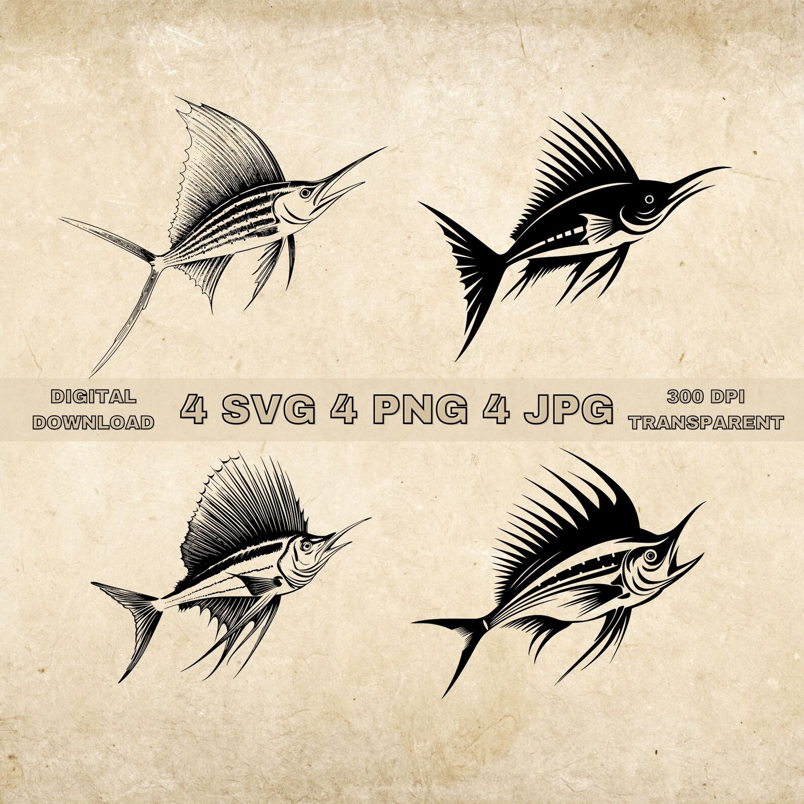 Sailfish SVG Bundle PNG Sailfish Clipart Hand Drawn - Etsy