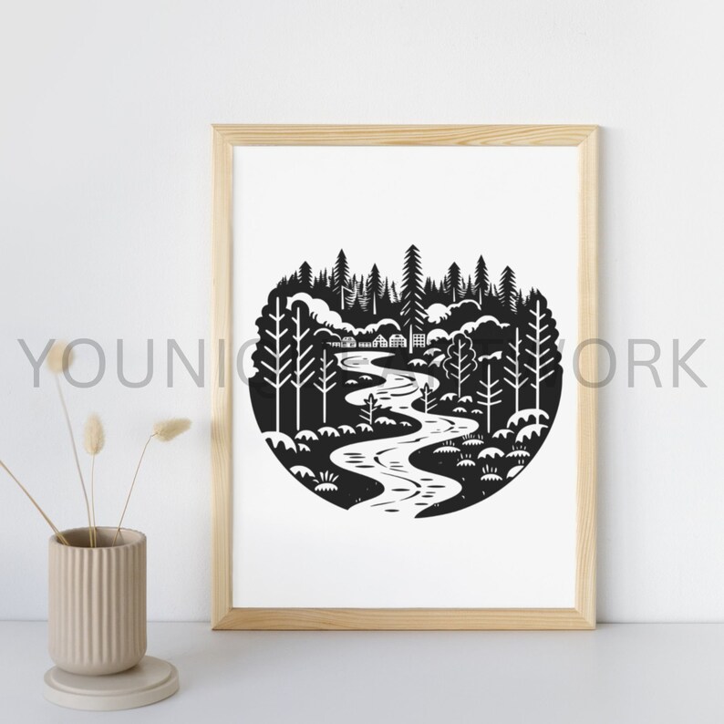 River Scene SVG Bundle, PNG, Lake Forest Clipart, Hand Drawn Vector ...