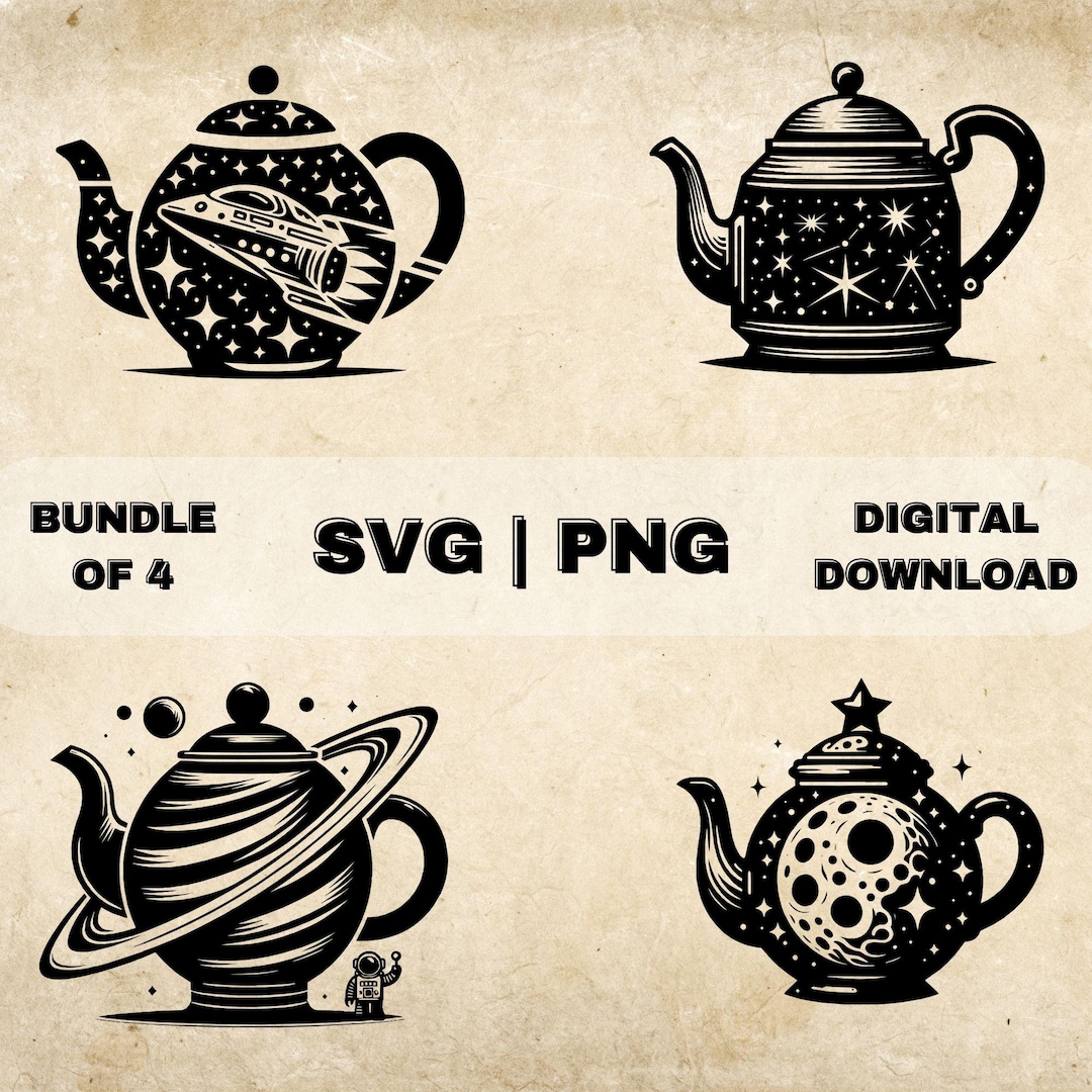 Fantasy Teapot SVG Bundle, PNG, Celestial Tea Clipart, Hand Drawn Space ...