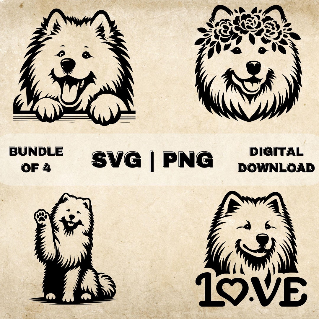 Samoyed SVG Bundle, Samoyed Clipart, Hand Drawn Dog Theme Vector ...