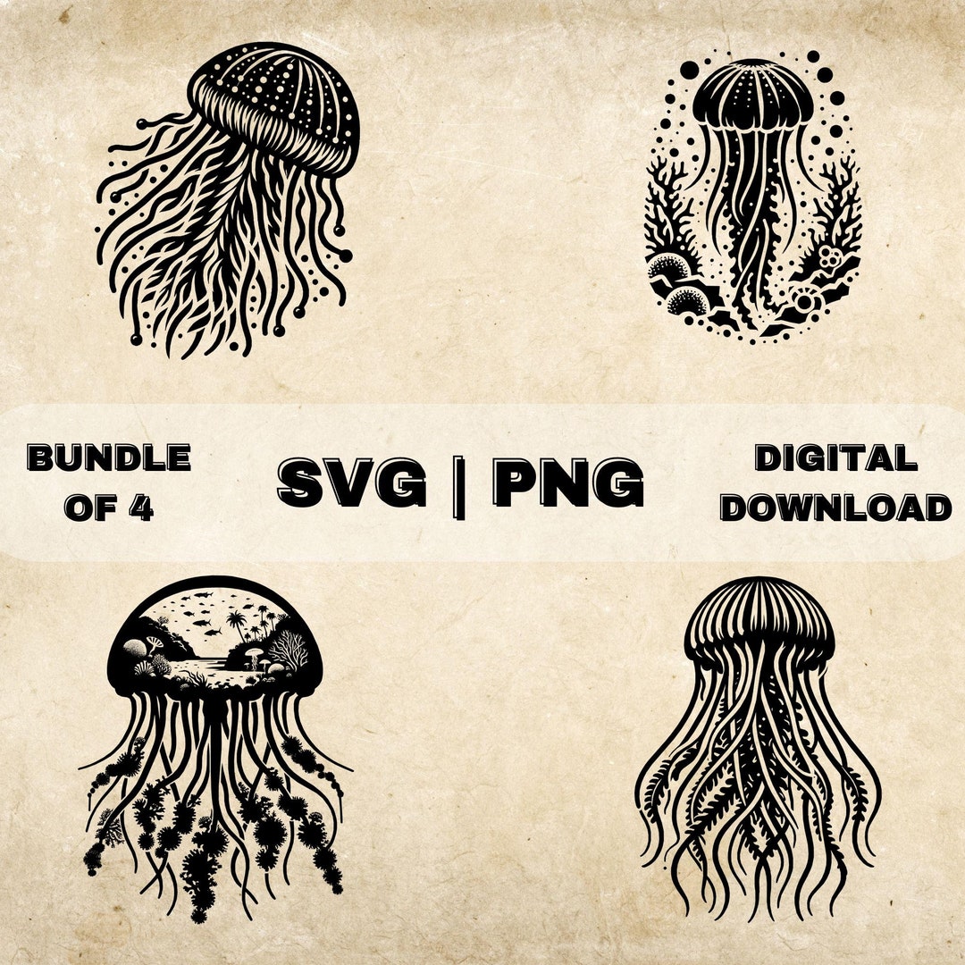 Jellyfish SVG Bundle, Jelly Fish Clipart, Hand Drawn Underwater Theme ...