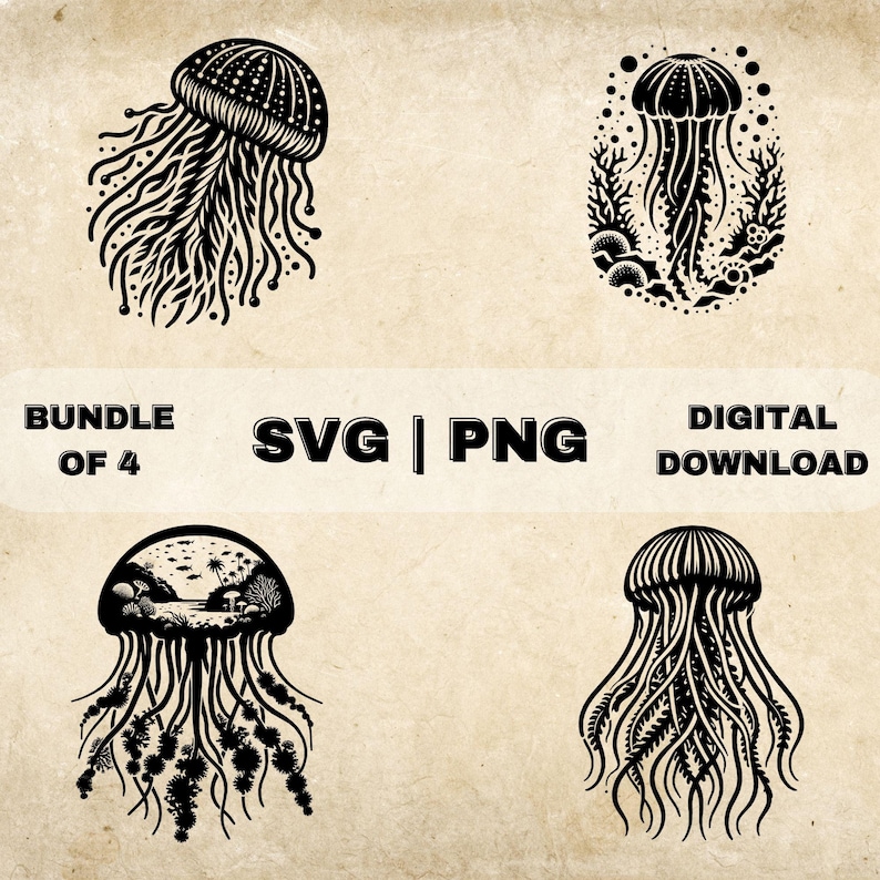 Jellyfish SVG Bundle, Jelly Fish Clipart, Hand Drawn Underwater Theme ...