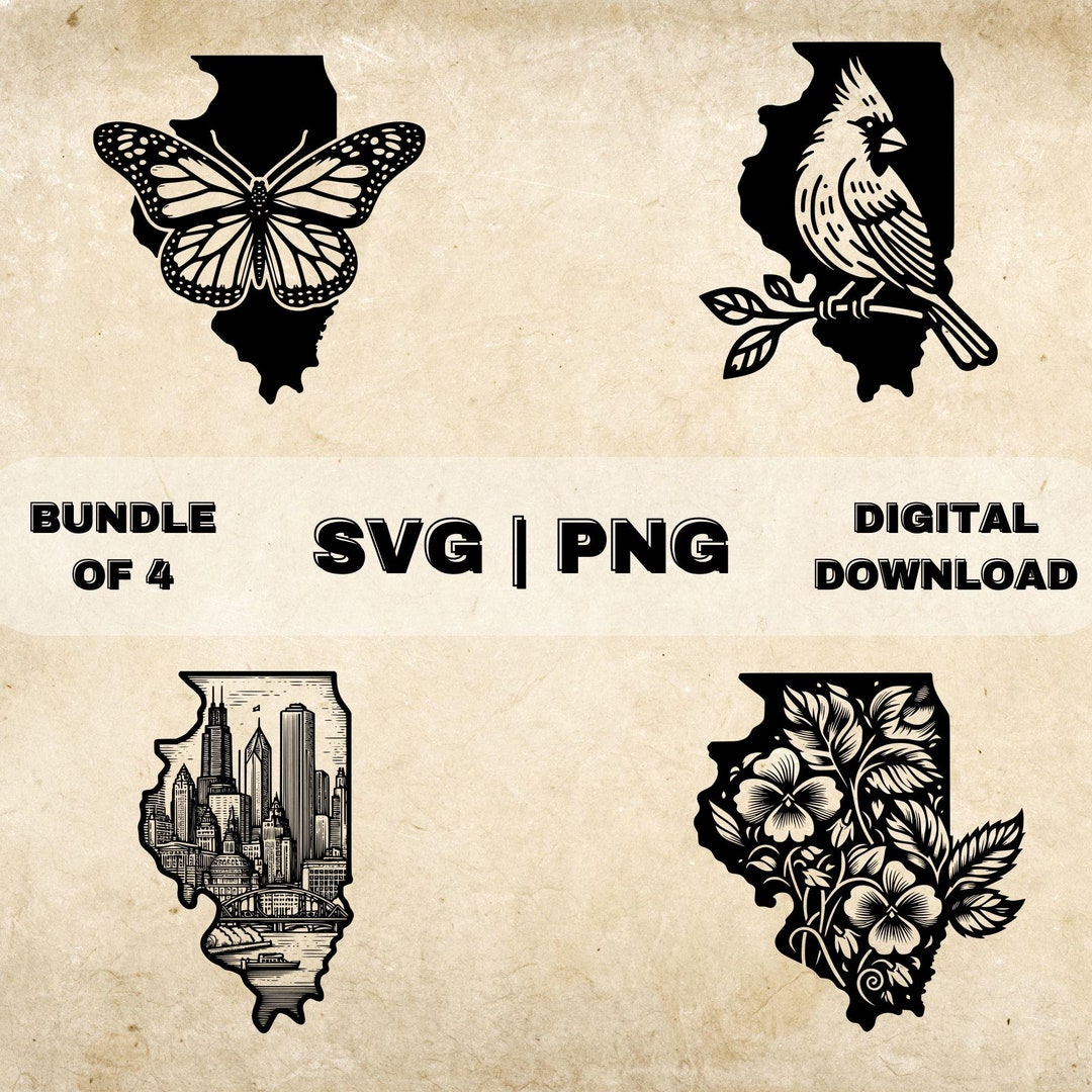 Illinois SVG Bundle, Illinois State Clipart, Chicago Illinois Bird ...