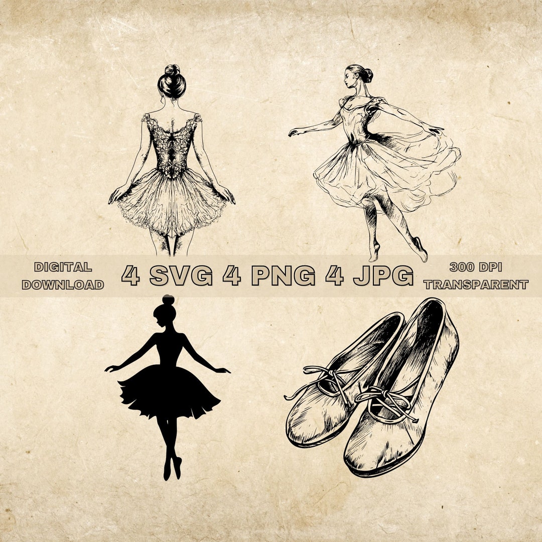 Ballerina SVG Bundle, PNG, Ballet Clipart, Hand Drawn Ballet Shoes ...