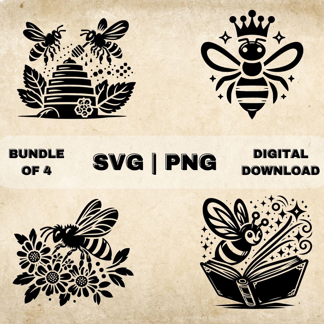 Bee SVG Bundle, Bees Clipart, Hand Drawn Bee Lovers Theme Vector ...