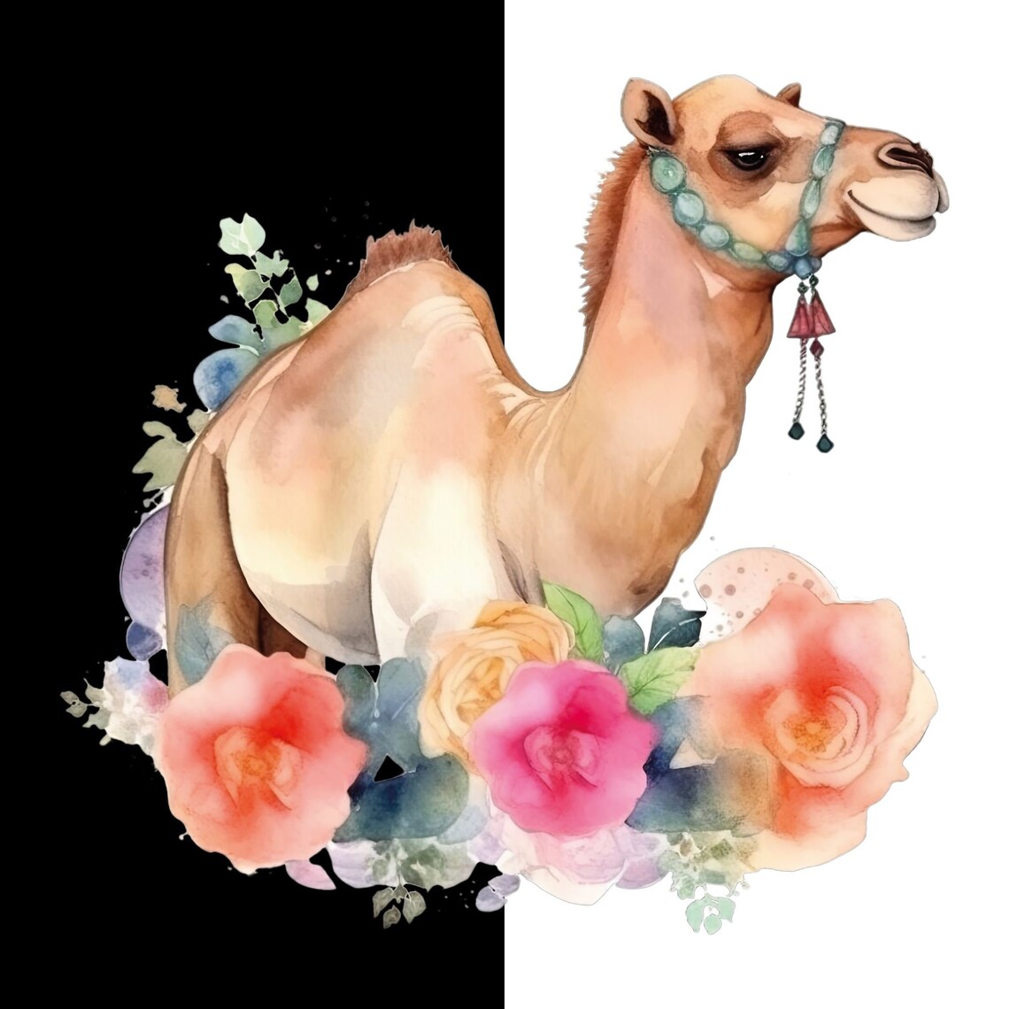 Cute Camel Clipart Watercolor Camels PNG Files Flowers and - Etsy