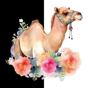 Cute Camel Clipart, Watercolor Camels PNG Files, Flowers and Animal ...