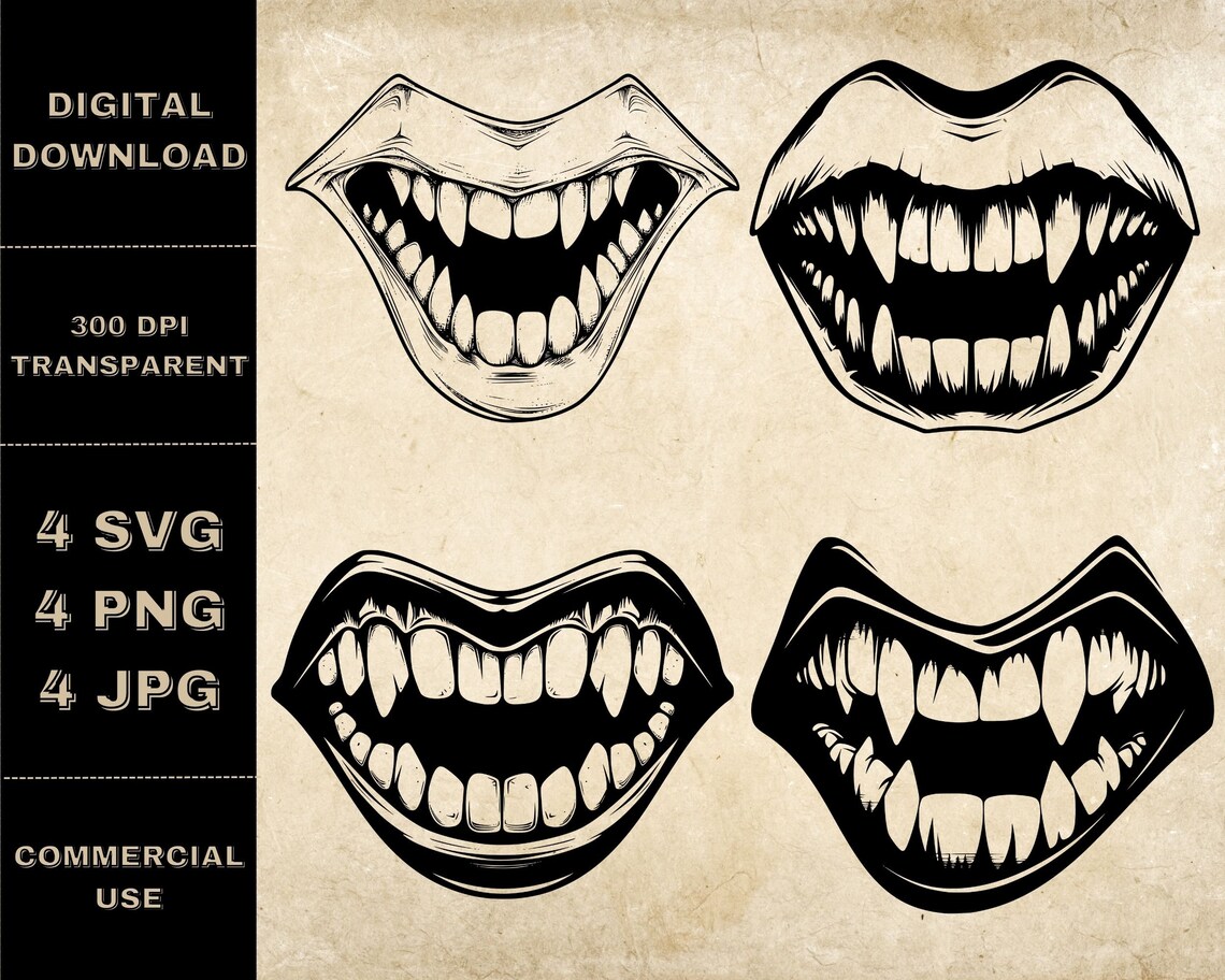 Vampire Teeth SVG Bundle PNG Vampire Fangs Clipart Hand - Etsy