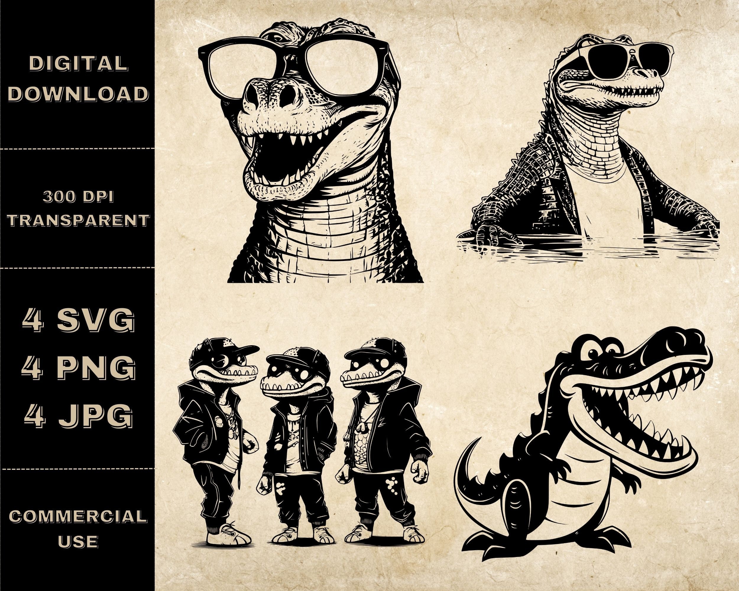 Cool Crocodile SVG Bundle PNG Alligator Clipart Hand Drawn - Etsy