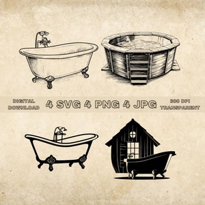 Bathtub SVG Bundle, PNG, Bath Tub Clipart, Hand Drawn Bathtub Vector ...