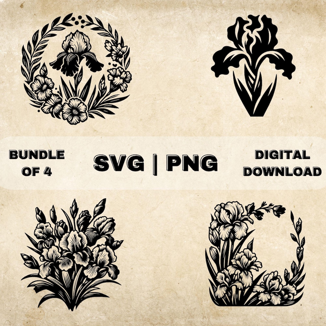 Iris SVG Bundle, Flowers Clipart, Hand Drawn Floral Theme Vector ...