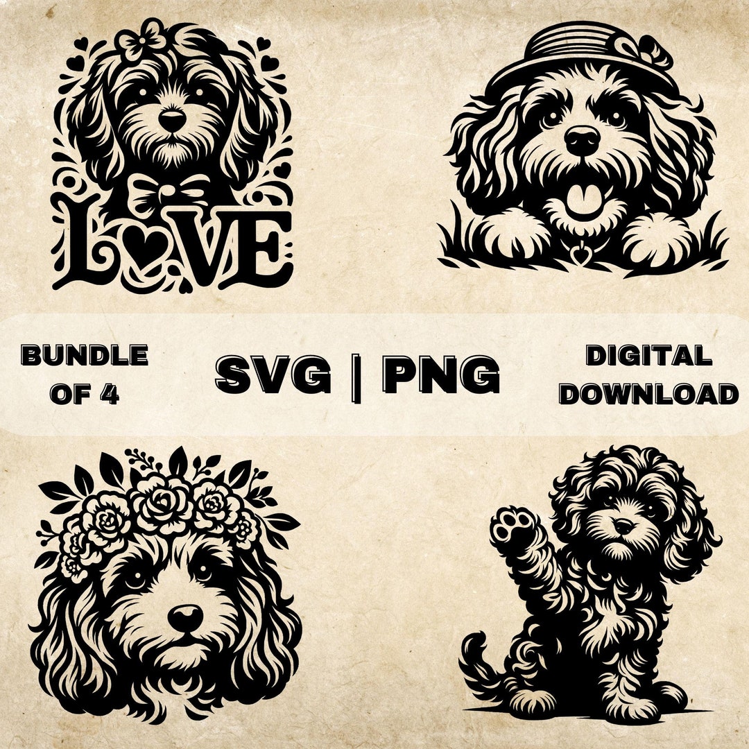 Cavapoo SVG Bundle, Cavapoo Clipart, Hand Drawn Dog Theme Vector ...