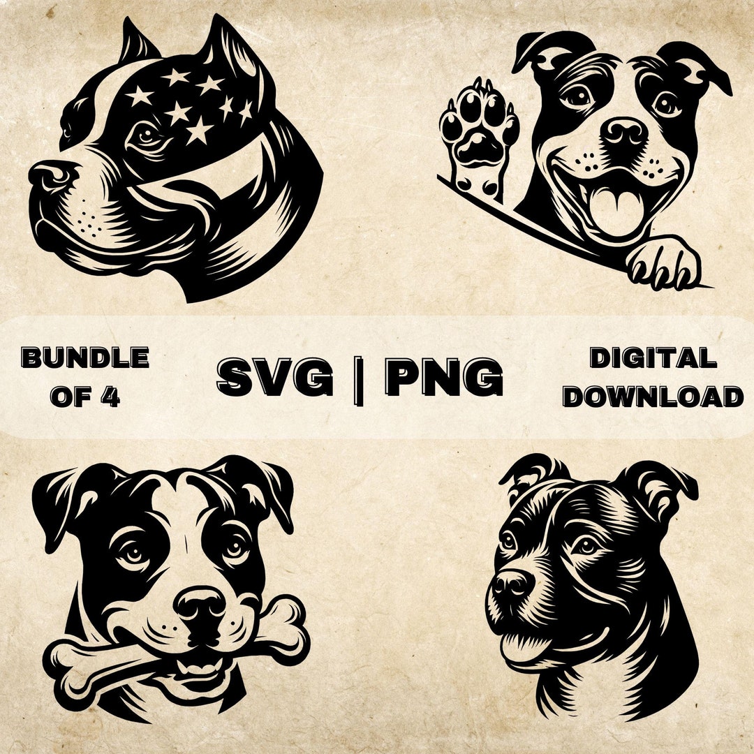 American Staffordshire Terrier SVG Bundle, Dog Clipart, Hand Drawn Dog ...