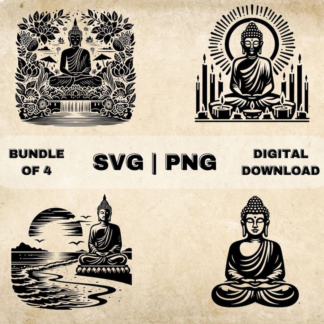 Buddha SVG Bundle, Buddhist Clipart, Hand Drawn Mindfulness Themed ...