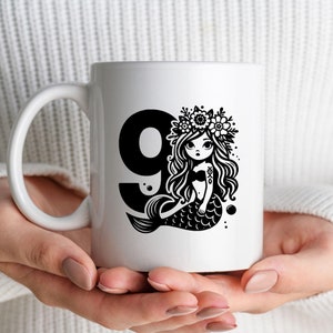 Mermaid 9th Birthday SVG Bundle, Ninth Birthday Clipart, Hand Drawn ...