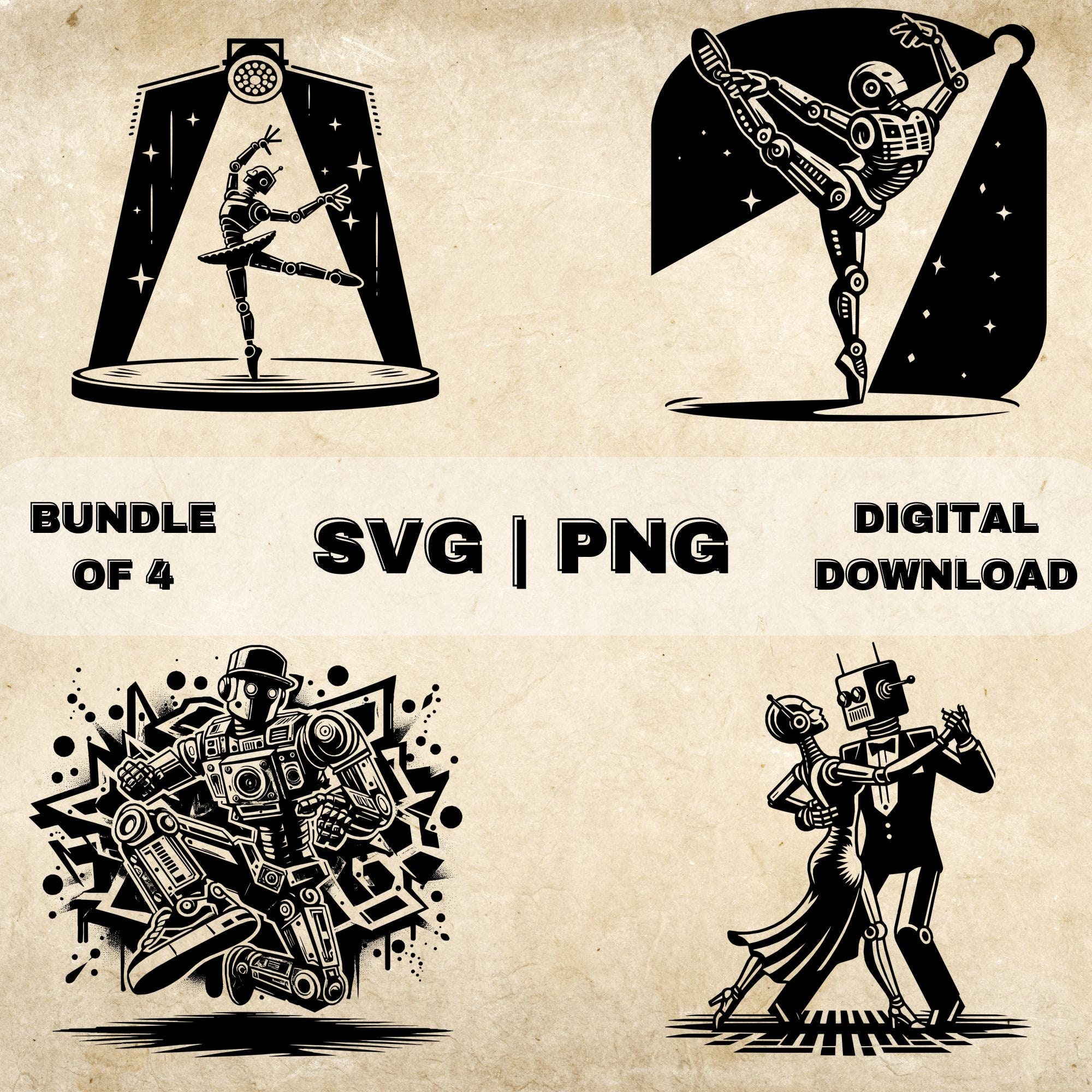 Dancing Robot SVG Bundle, PNG, Dance Clipart, Hand Drawn Robots Themed ...