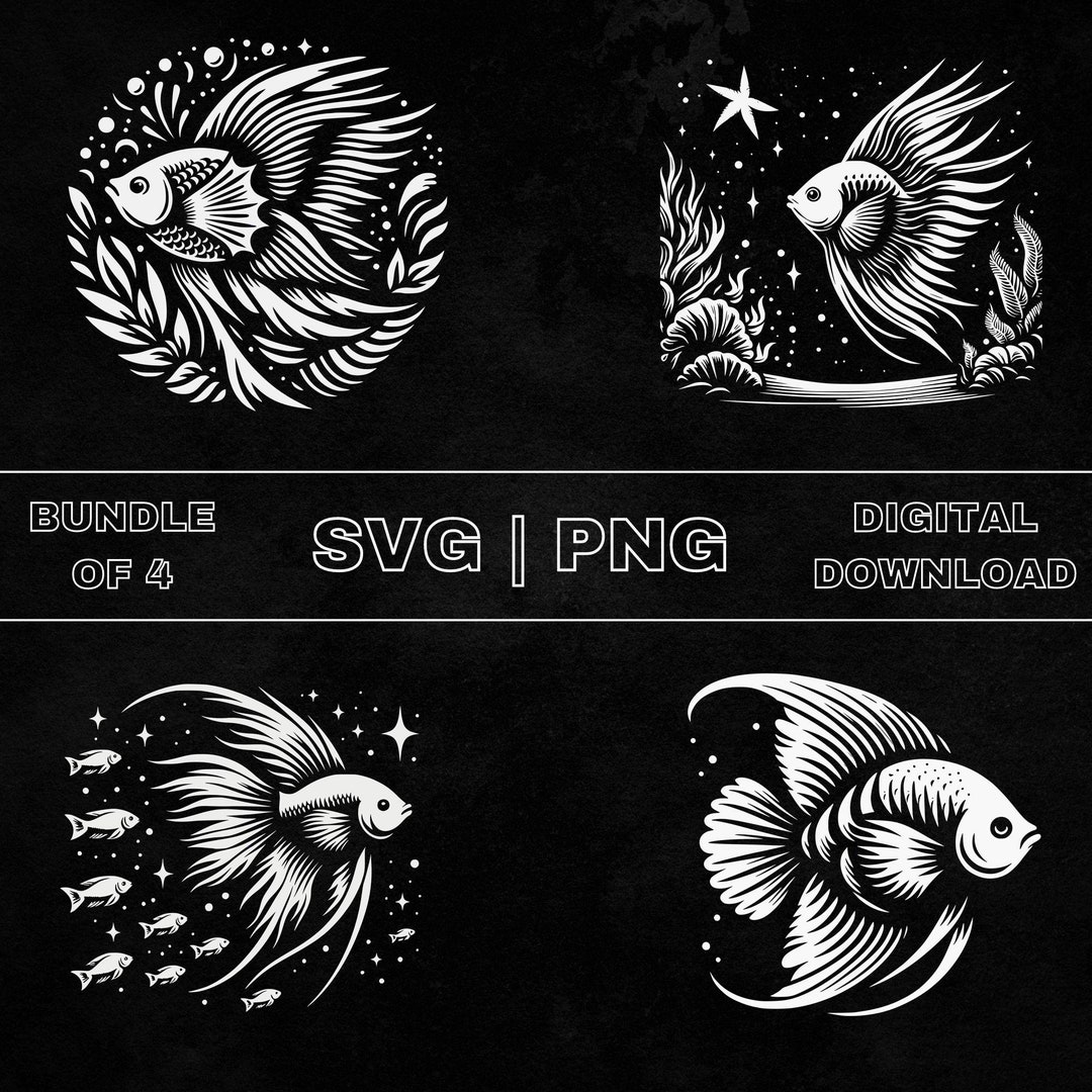Angelfish SVG Bundle, Angel Fish Clipart, Hand Drawn Angelfish Theme ...