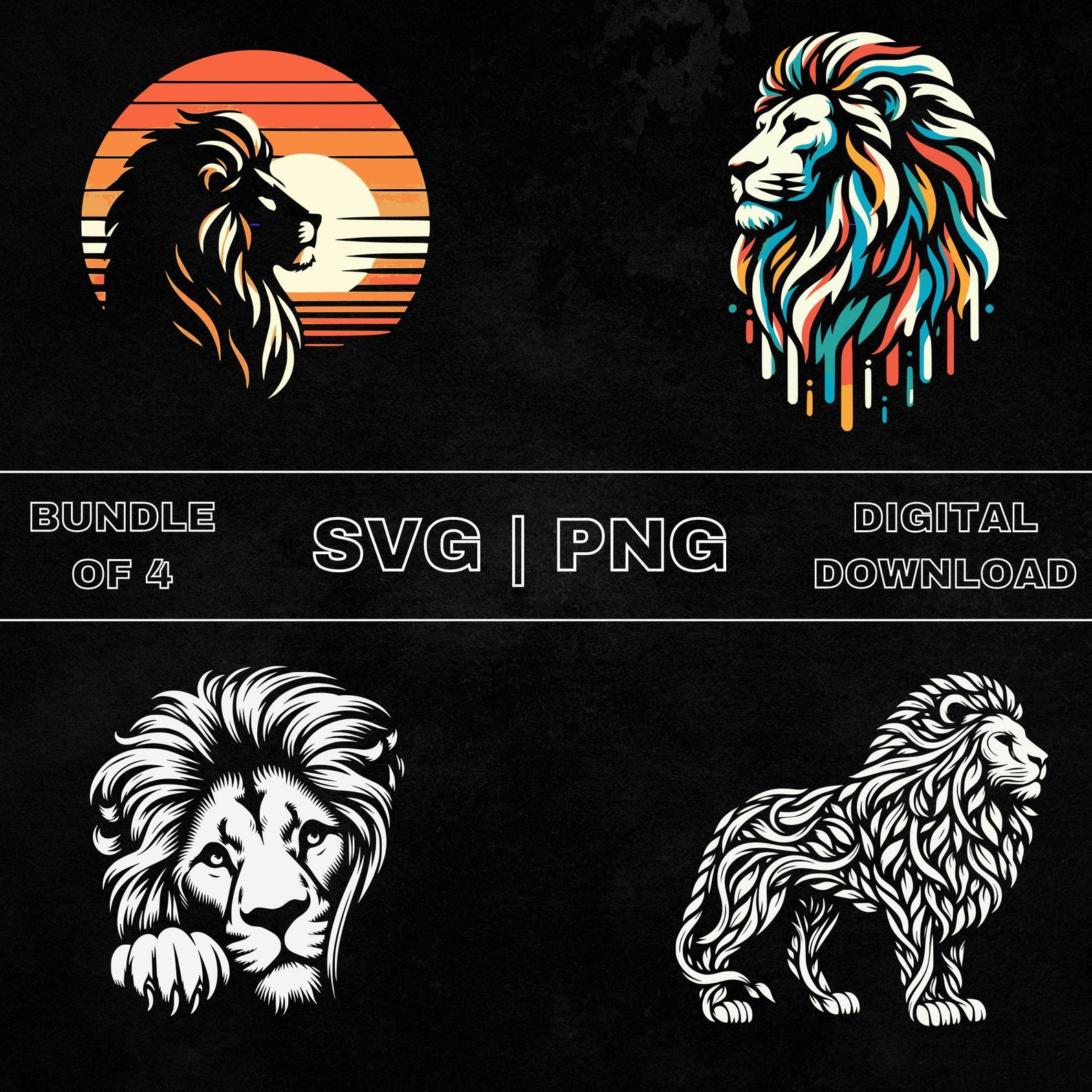 Lion Head SVG Bundle, Colorful Lion Clipart, Hand Drawn Lion Lover Gift ...
