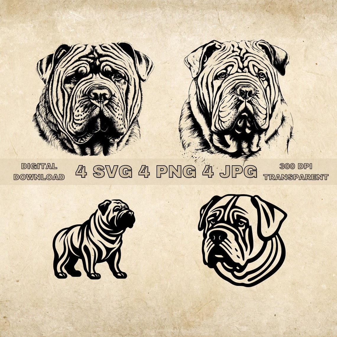 Shar Pei SVG Bundle PNG Dogs Clipart Hand Drawn Dog Vector - Etsy