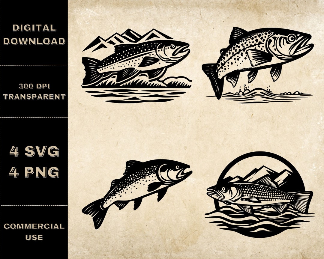 Trout SVG Bundle, PNG, Trout Fish Clipart, Hand Drawn Fishes Vector ...