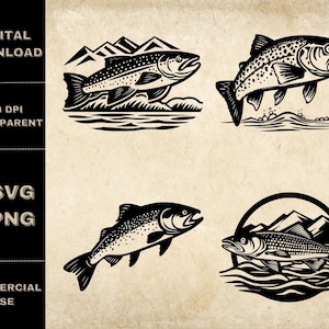 Trout SVG Bundle, PNG, Trout Fish Clipart, Hand Drawn Fishes Vector ...