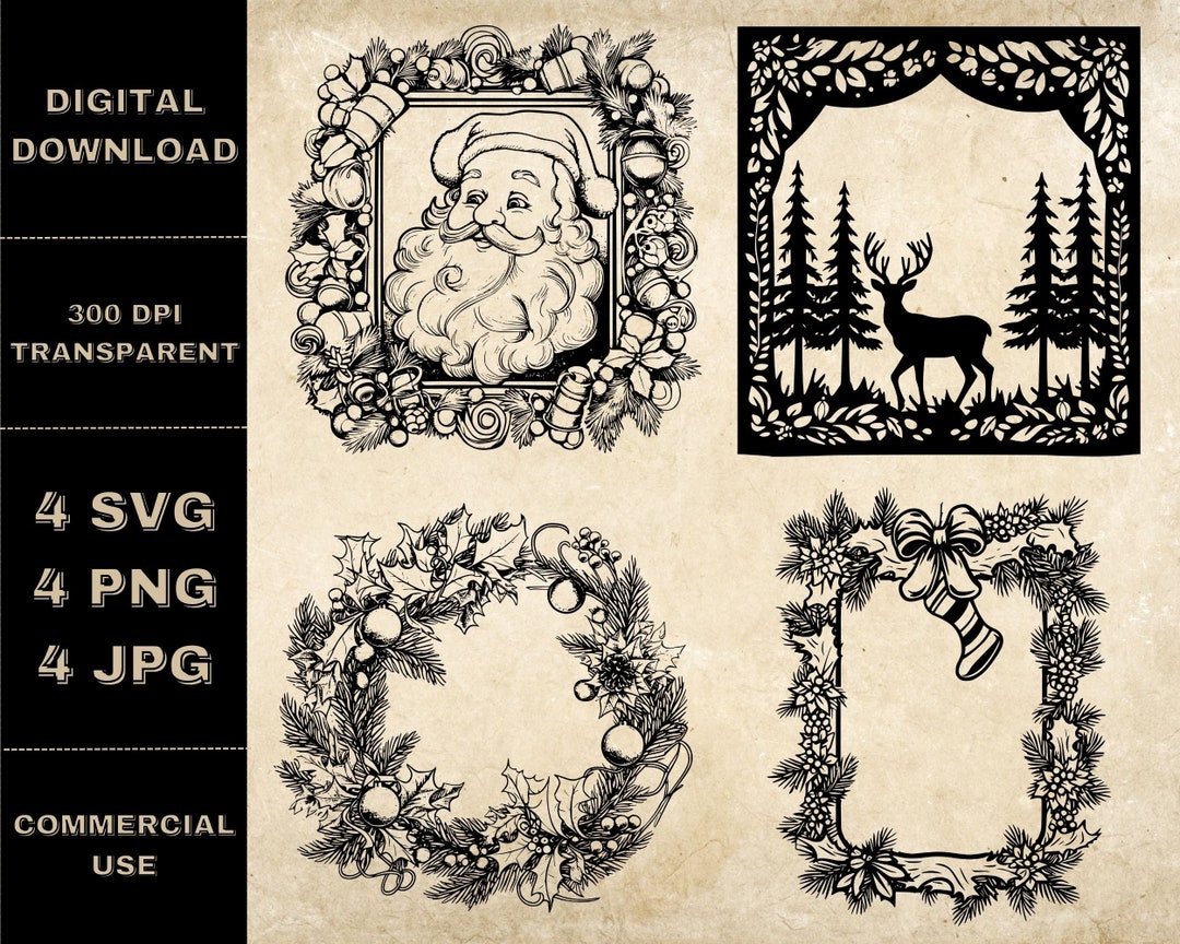 Christmas Frame SVG Bundle, PNG, Merry Christmas Clipart, Hand Drawn ...