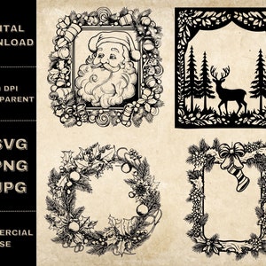 Christmas Frame SVG Bundle, PNG, Merry Christmas Clipart, Hand Drawn ...