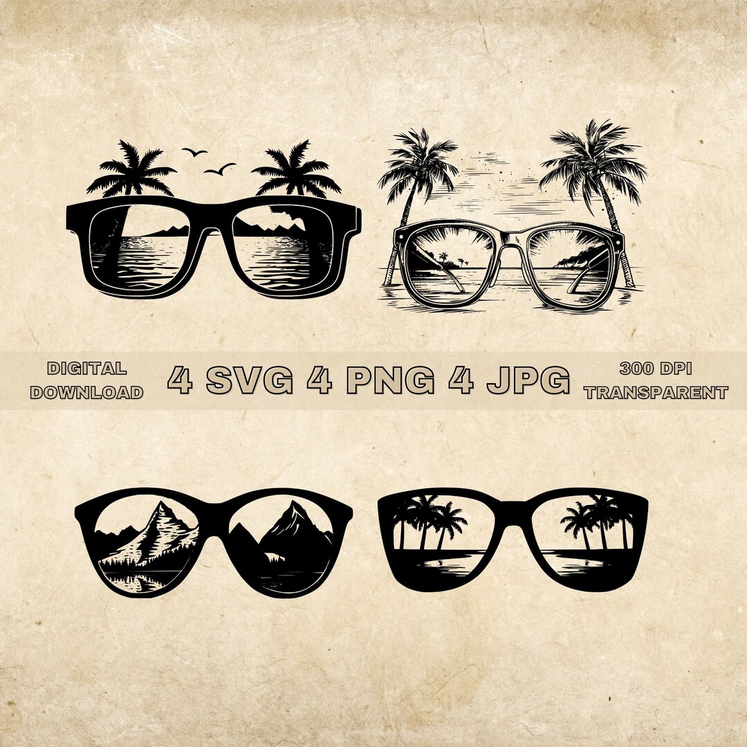 Sunglasses SVG Bundle, PNG, Sunglasses Beach Clipart, Hand Drawn ...