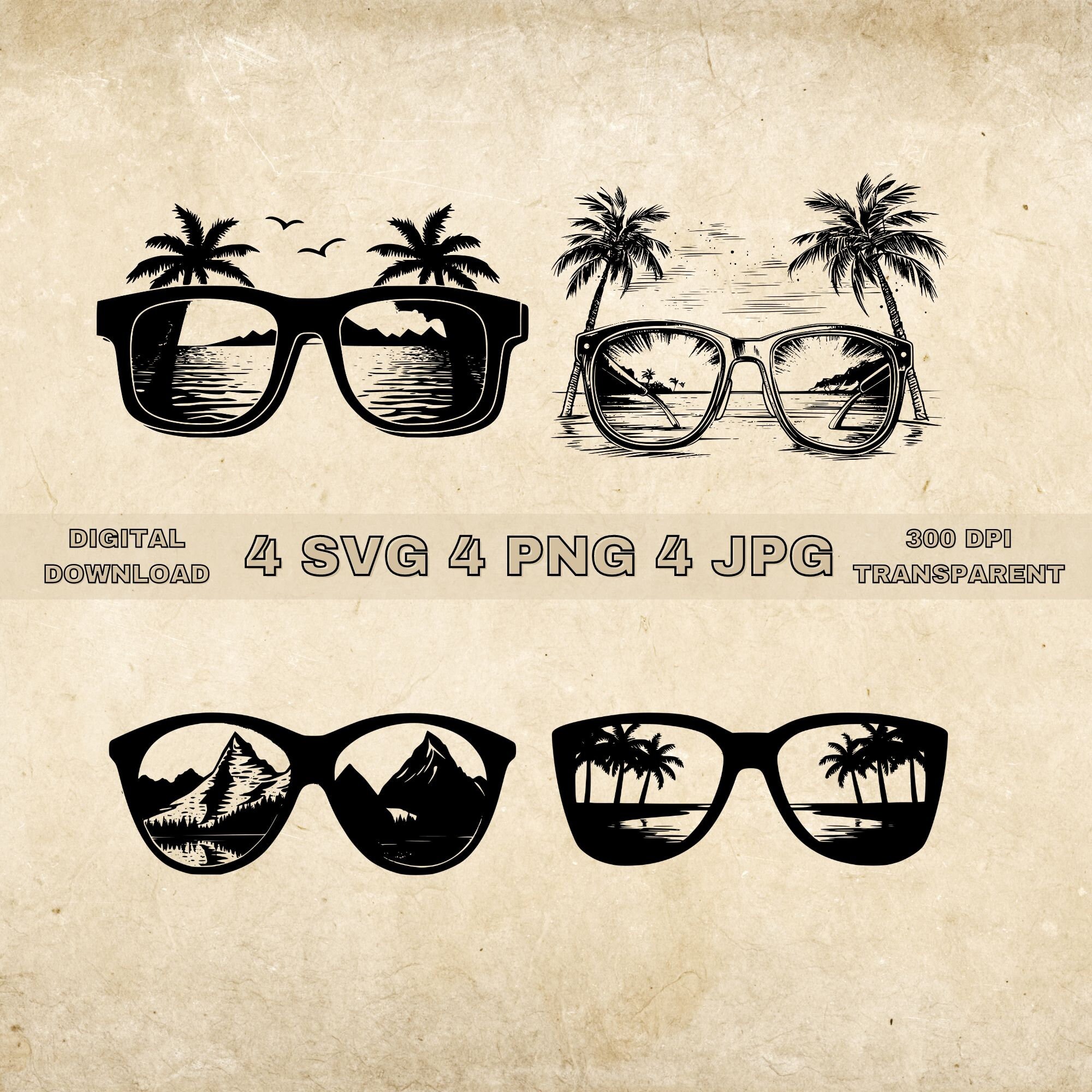 Sunglasses SVG Bundle PNG Sunglasses Beach Clipart Hand - Etsy