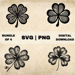 Shamrock SVG Bundle, Clover Clipart, Hand Drawn Four or Three Leaf ...