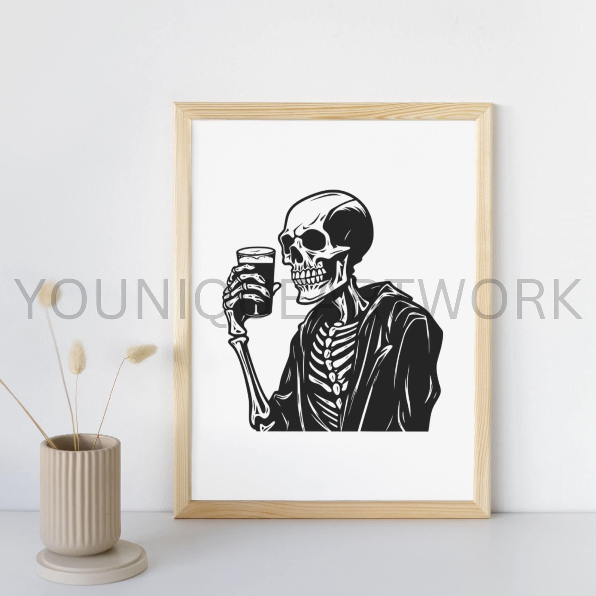 Skeleton Drinking SVG Bundle, PNG, Funny Skeletons Clipart, Hand Drawn ...