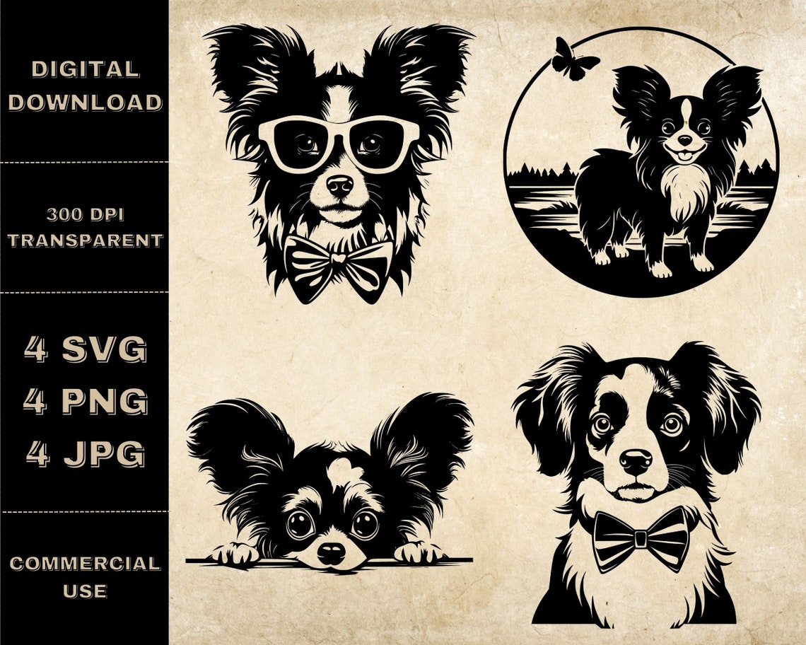 Papillon SVG Bundle PNG Papillon Clipart Hand Drawn Peeking - Etsy