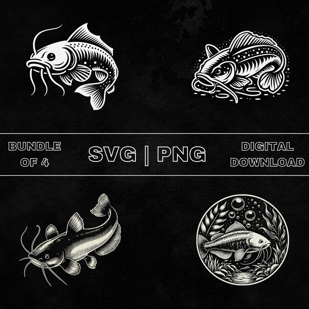 Catfish SVG Bundle, Fishing Clipart, Hand Drawn Catfish Lover Theme ...