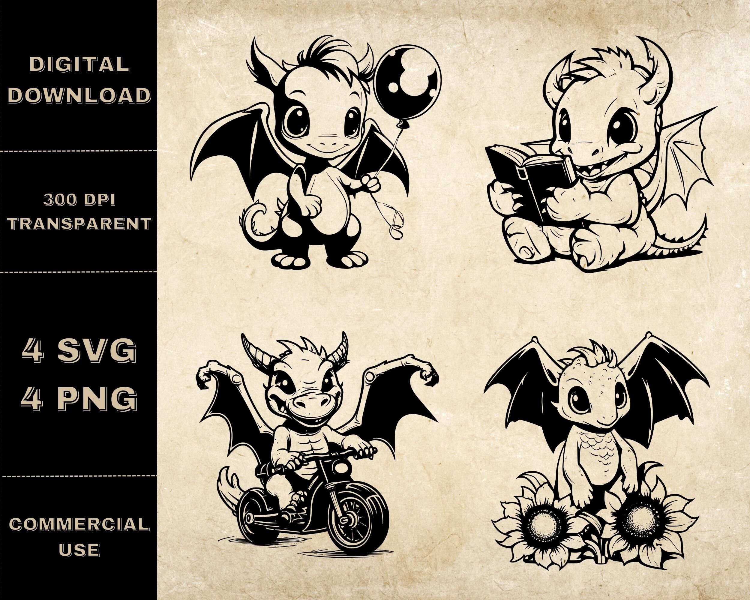 Baby Dragon SVG Bundle, PNG, Cute Dragon Clipart, Hand Drawn Dragon ...