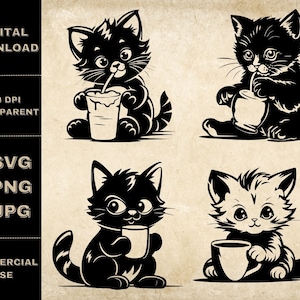 Cute Cat SVG Bundle, PNG, Baby Cat Clipart, Hand Drawn Kitten Vector ...