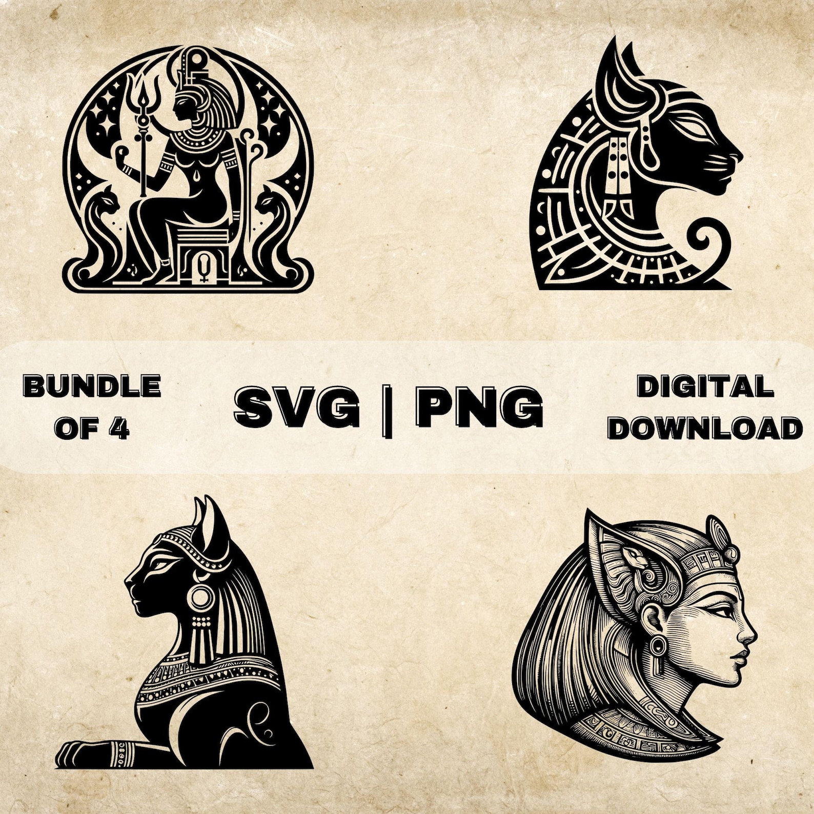 Sekhmet SVG Bundle, Egyptian Goddess Clipart, Hand Drawn Ancient Egypt ...