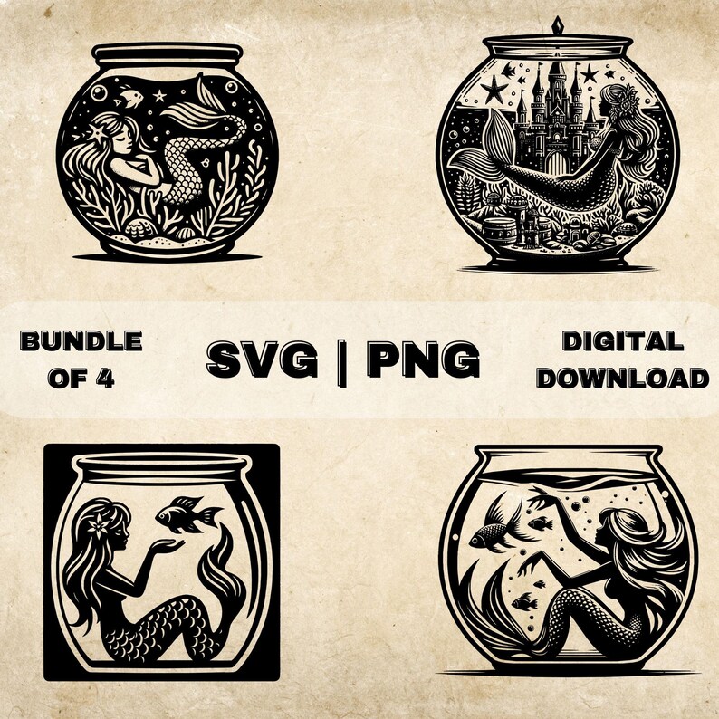 Fantasy Mermaid SVG Bundle, PNG, Cute Mermaid Clipart, Hand Drawn ...