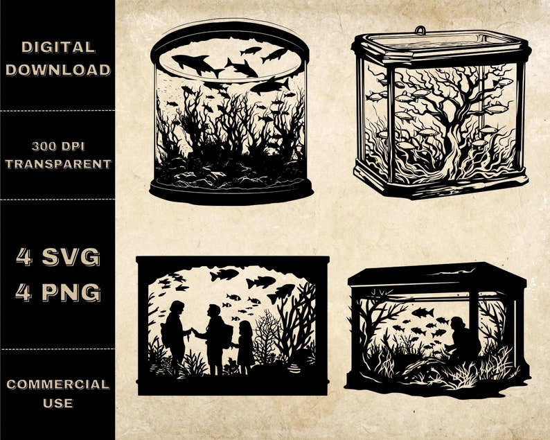 Aquarium SVG Bundle PNG Fish Tank Clipart Hand Drawn - Etsy